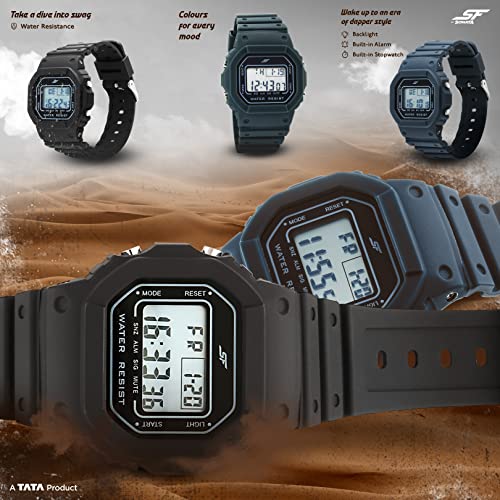 SF Hexa Digital Black Polyurethane Strap Watch for Unisex - NT77123PP01 ...