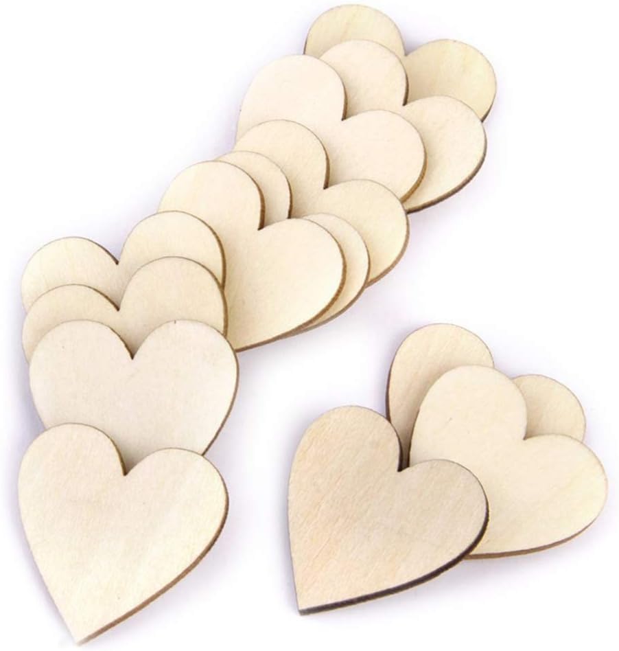 Amazon.com: 100Pcs Wood Heart Cutouts Unfinished Heart Slices Cutouts ...
