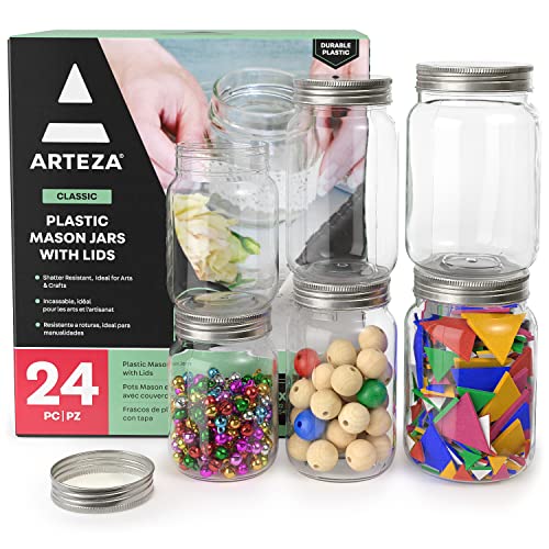 ARTEZA Mason Jars, 12 Regular Mouth Plastic Jars, 8 oz, 12 oz, 16 oz ...