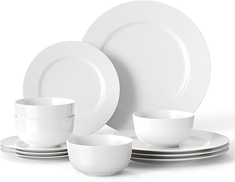 Amazon.com | 16 Pieces Plates and Bowls Sets, White Porcelain ...