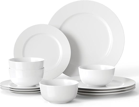 Amazon.com | 16 Pieces Plates and Bowls Sets, White Porcelain ...
