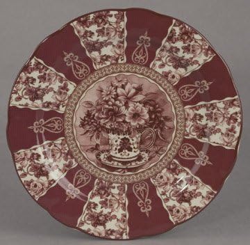 Amazon.com | Red Floral Dinner Plate Antique French Toile Rose Chintz ...