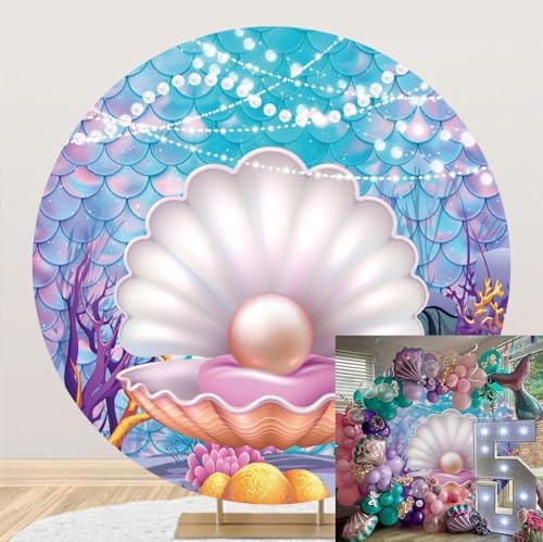 Amazon.com : Laeacco 7.5x7.5ft Pearl Shell Mermaid Round Backdrop ...
