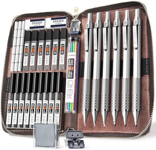 30Pcs Art Metal Mechanical Pencil Set with Leather Case, 6PCS Art ...