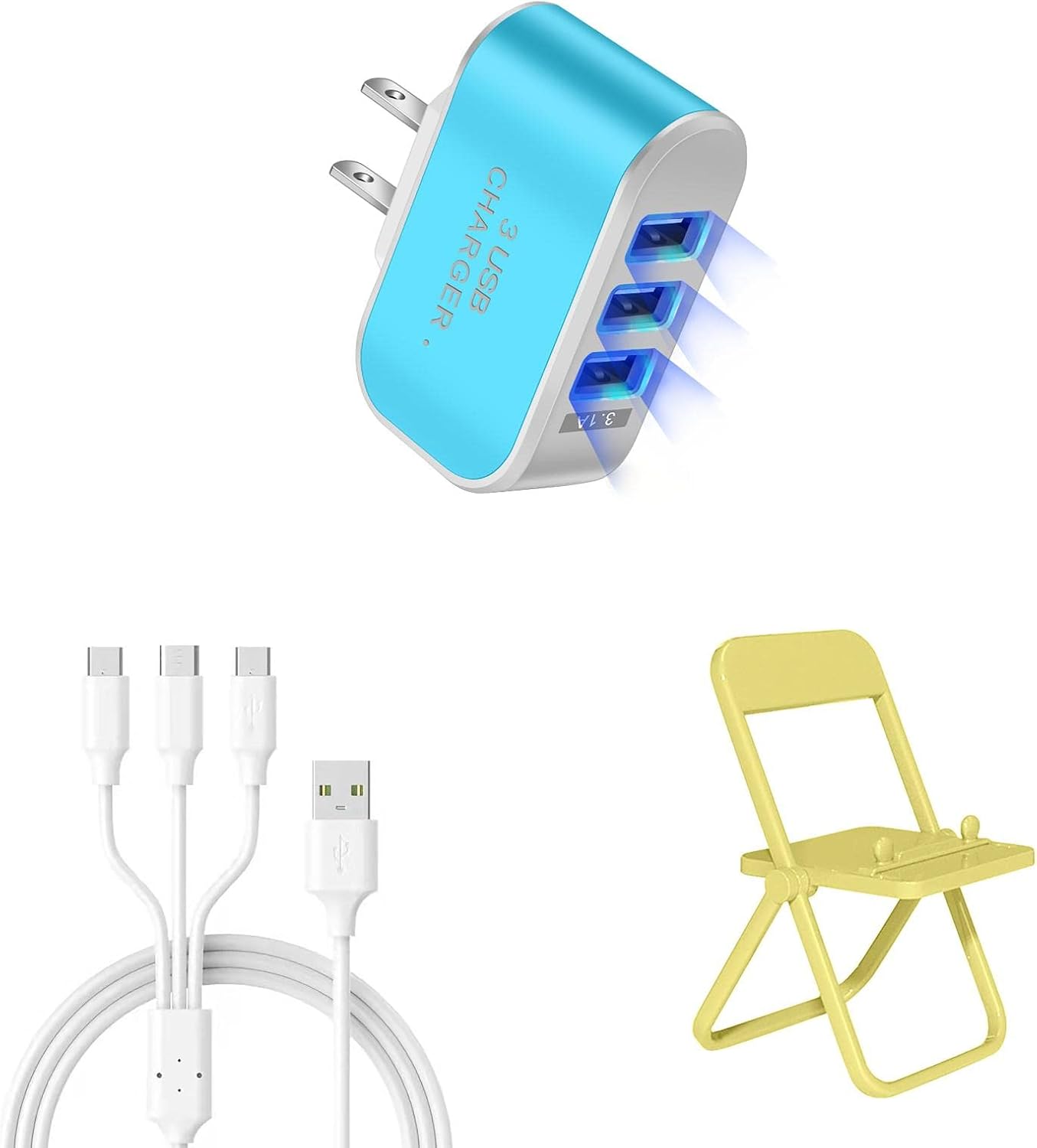 Amazon.com: 3 Port USB Wall Charger Phone Charging Head,3 in 1 Portable ...