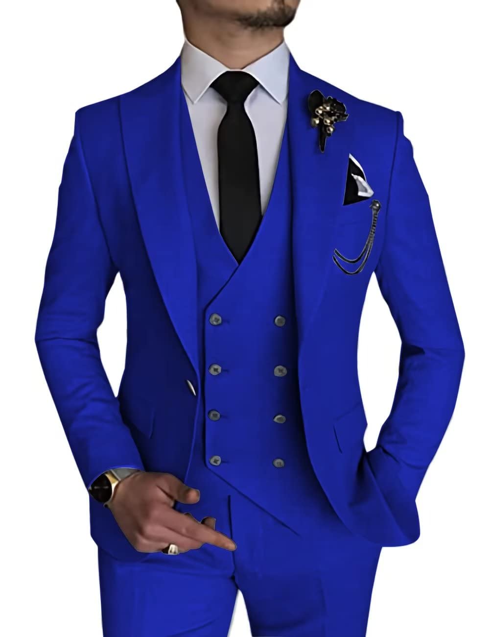 Snapklik.com : Wangyue Mens Royal Blue Suit Slim Fit 3 Piece Royal Blue ...