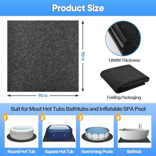 Cheungren 90"X90" Hot Tub Pad, Reusable Above Ground Pool Protector Mat ...