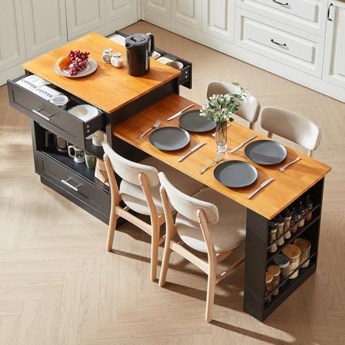 Amazon.com: ONBRILL 76" Kitchen Islands with Extendable Dining Table, 2 ...