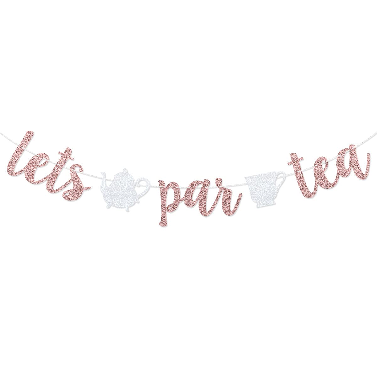 Let's Par Tea Gold Glitter Banner Sign Garland With Teapot Teacups Pre ...