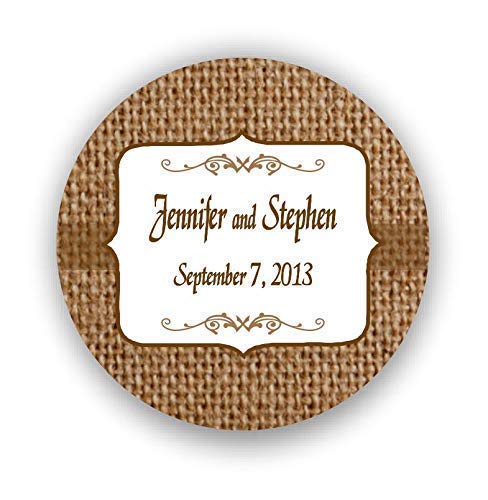 Amazon.com: Burlap Wedding, Round Label, Stickers Personalized (Set of ...