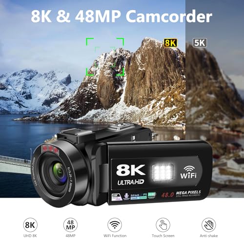 Video Camera 8k Camcorder 48MP UHD WiFi IR Night Vision Vlogging Camera ...