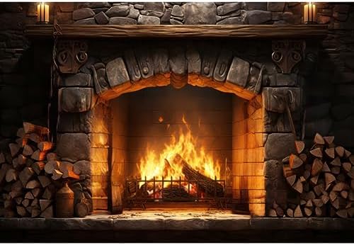 Amazon.com : Laeacco 5x3ft Vintage Brick Stone Fireplace Backdrop ...