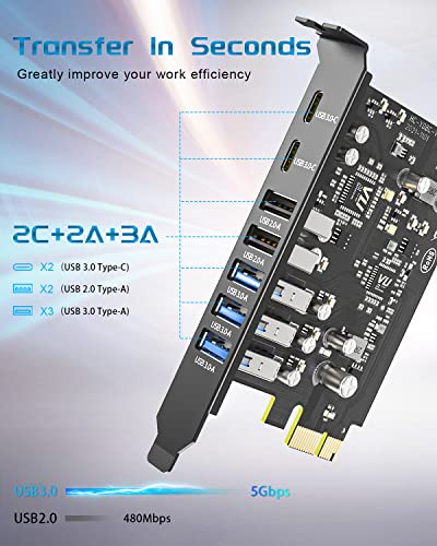 Pcie Usb PCI-E To USB Expansion Card Super Speed 7-Ports(5X USB 3.0 A ...