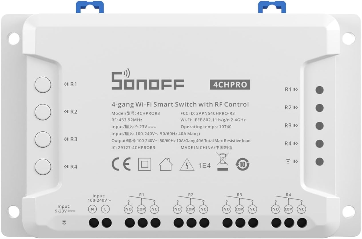 Sonoff 4CHPROR3 WiFi Smart Switch, 4 Gang Light Switch, Inching/Self ...