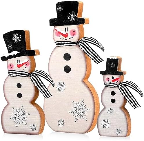 Amazon.com: Suzile 3 Pcs Winter Snowman Table Decorations Wooden ...