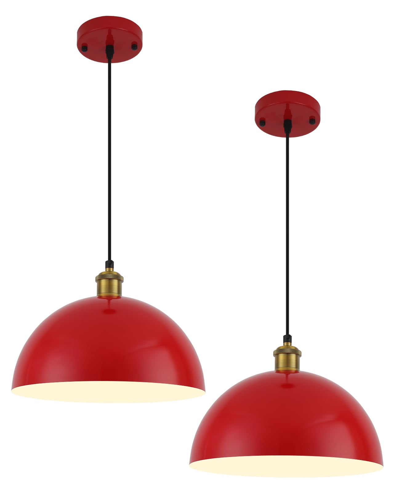 PINDODO Farmhouse Pendant Lights,11.8" Red Dome Pendant Lighting for ...