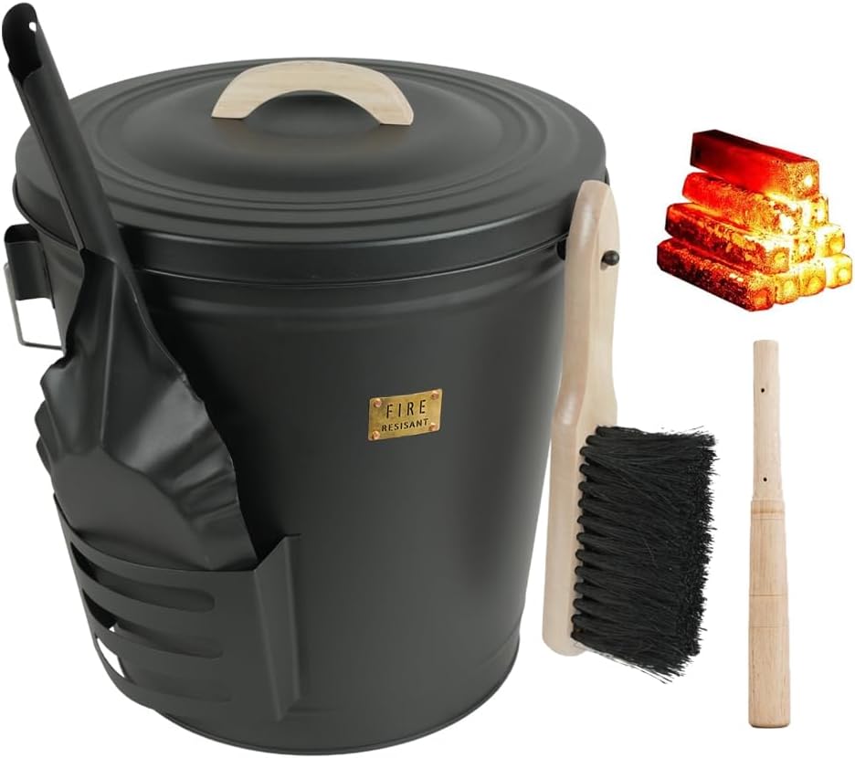 Amazon.com: Annie Garden Ash Bucket with Lid and Shovel, Hand Broom and ...