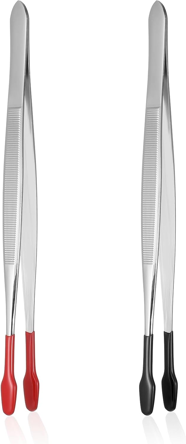 2PCS Rubber Tipped Tweezers Soft Contact Silicone Coated Forceps Non ...