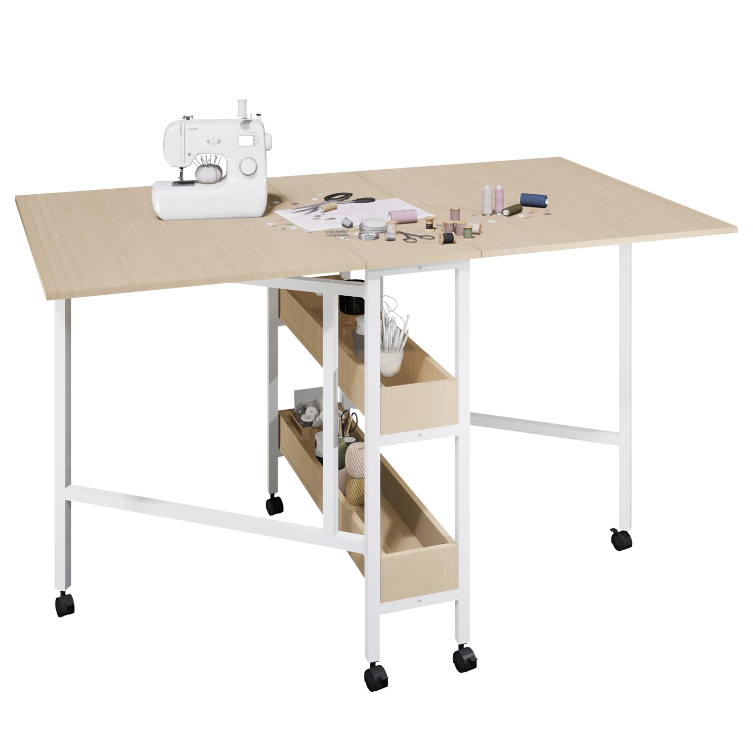 Amazon.com: Soligel Home Hobby Craft Table, Folding Sewing Table with ...