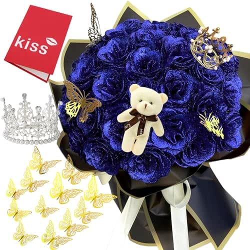 Amazon.com: ROSLILY (Self-assembly) 99Pcs Blue Glitter Rose Bouquet ...