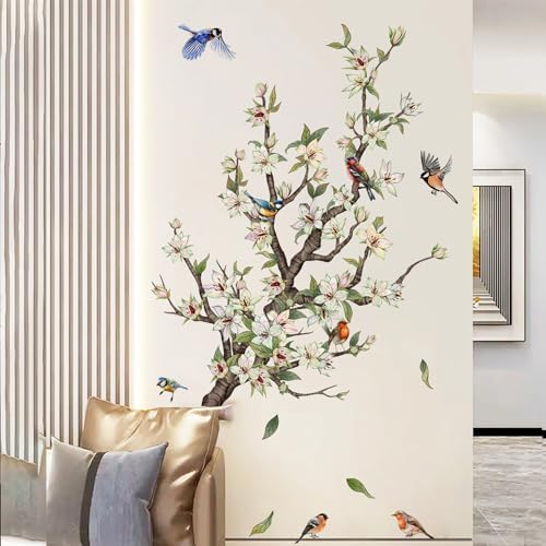 Amazon.com: decalmile Birds on Tree Branch Wall Decals White Blossom ...