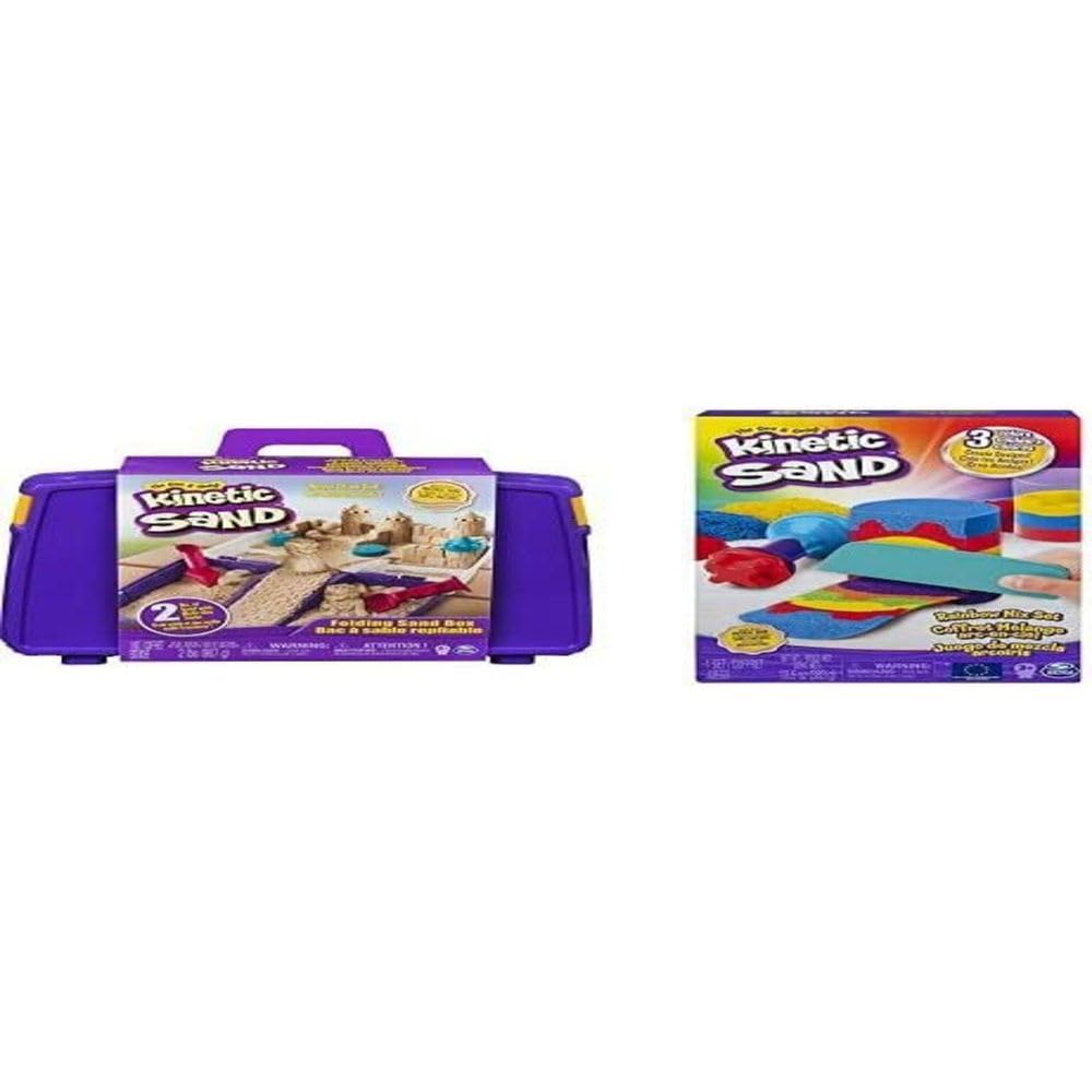 Kinetic Sand FOLDING SANDBOX & Rainbow Mix Set with 3 Colours of ...