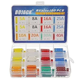 BOJACK 8 Types 120pcs Torpedo Fuses Set Torpedo Shaped Fuses Automotive ...