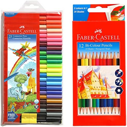 Faber-Castell Connector Pen Set - Pack of 25 (Assorted) Bi-Color Pencil ...