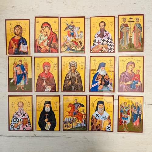 Amazon.com: Set of 15 Laminated Saint Cards - Greek Orthodox Holy Icon ...