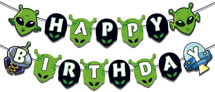 Amazon.com: Alien Happy Birthday Banner, Alien UFO Space Birthday ...