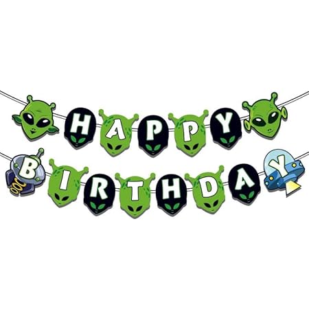 Amazon.com: Alien Happy Birthday Banner, Alien UFO Space Birthday ...