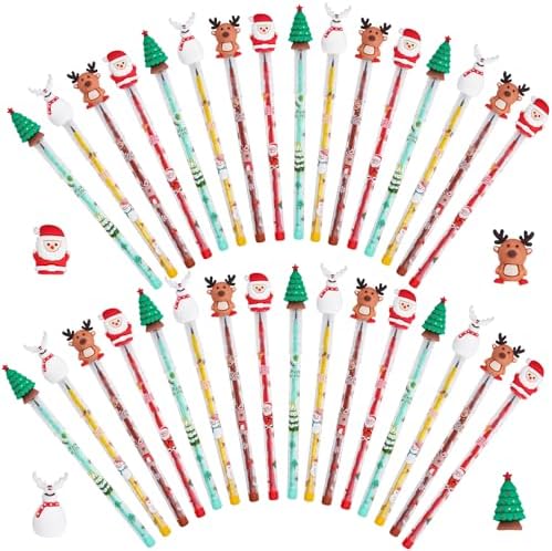 Amazon.com : SUMERSHA 24Pcs Christmas Pencils Multi Point Stackable ...