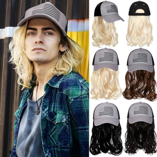 Amazon.com: Qlenkay USA Flag Mullet Cap with Synthetic Hair 80s Men ...