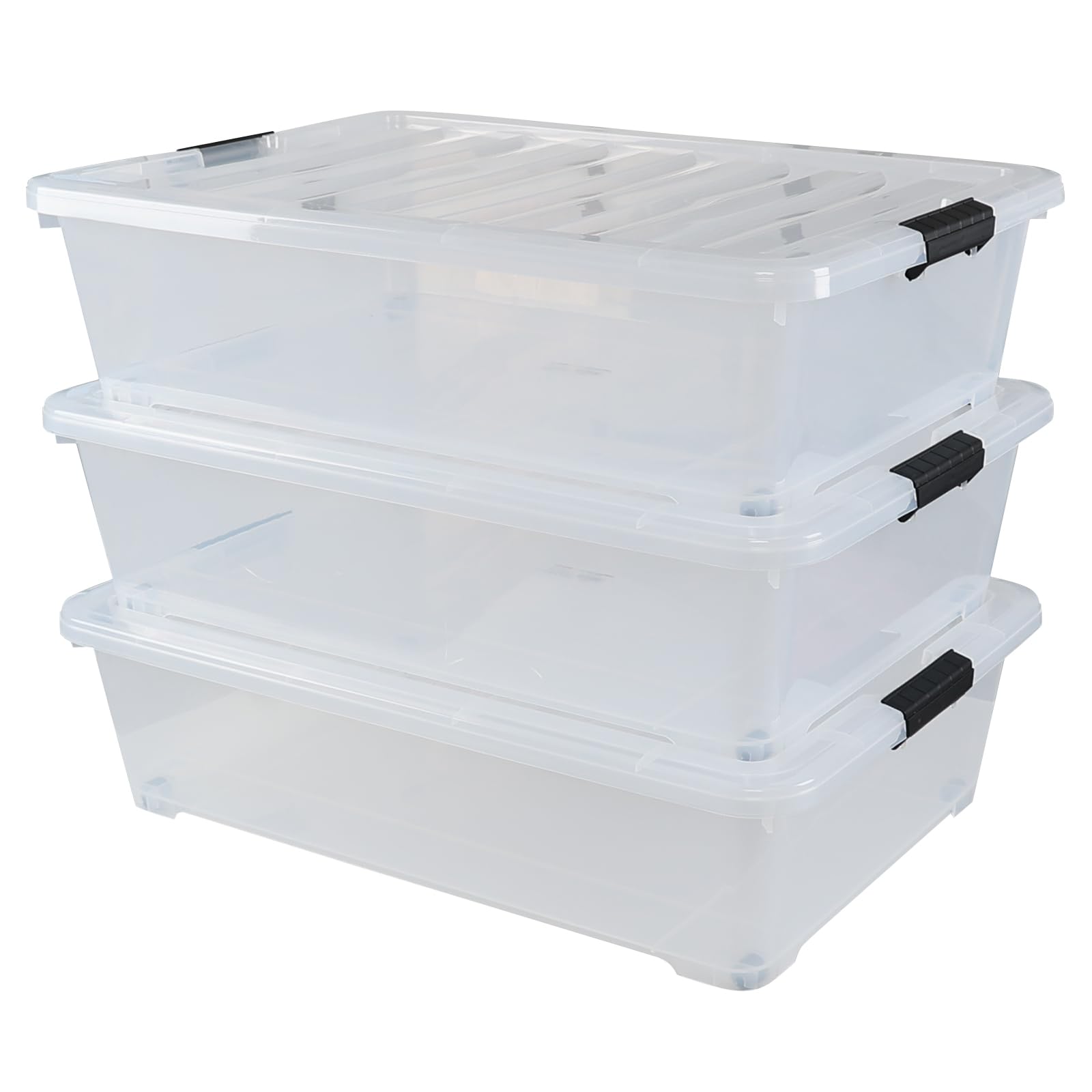 Amazon.com: Hespama 3-Pack 50 Quart Plastic Underbed Storage Container ...