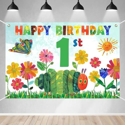 Amazon.com: The Cute Hungry Caterpillar Happy Birthday Banner Backdrop ...