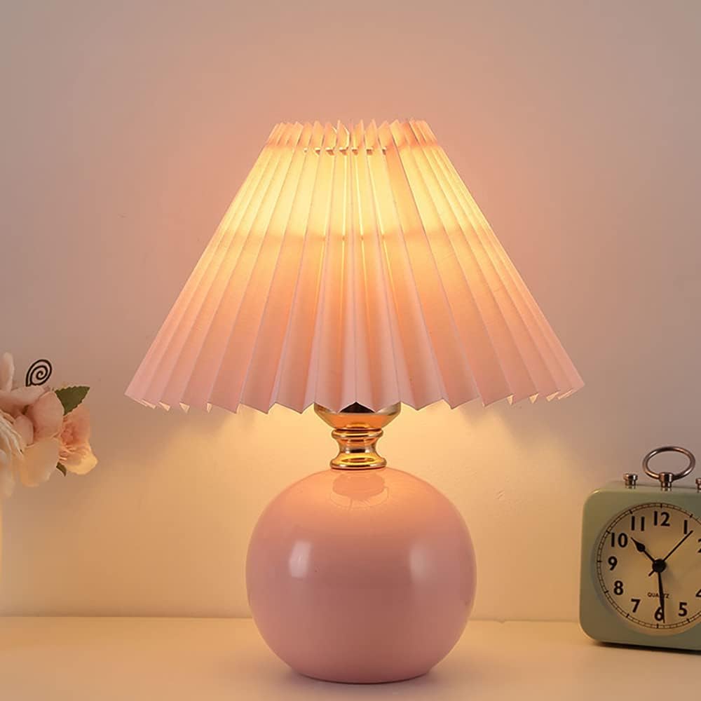 Meefad Cute Bedside Lamp, 1 Light Small Table Lamp with Pleated Fabric ...