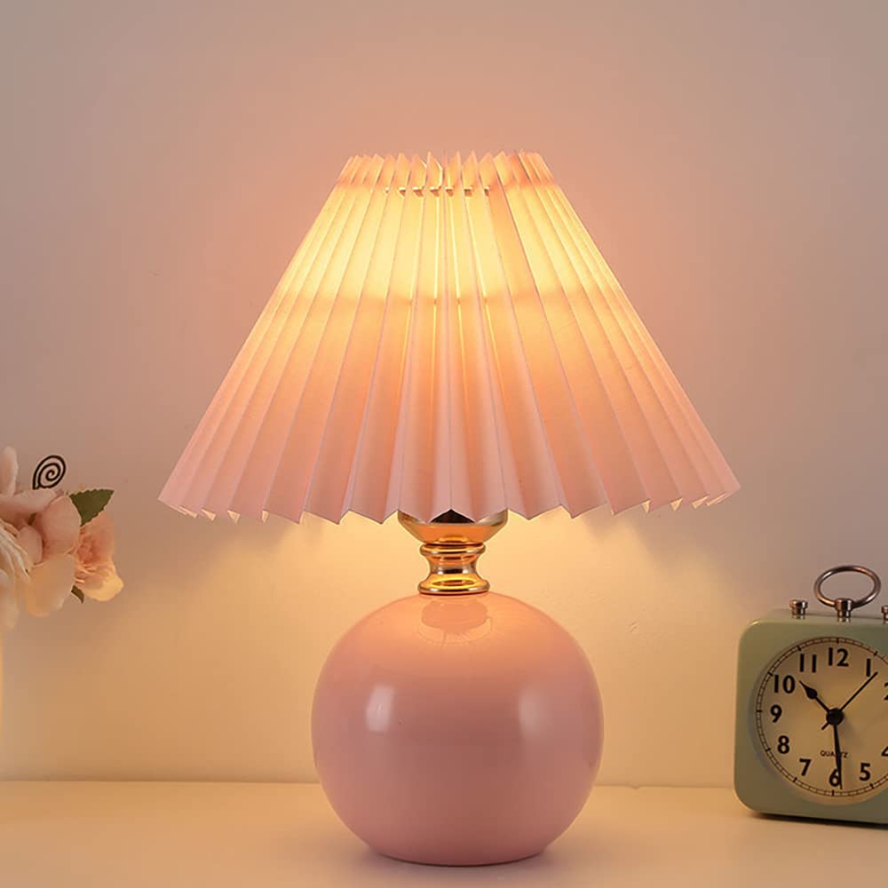 Meefad Cute Bedside Lamp, 1 Light Small Table Lamp with Pleated Fabric ...