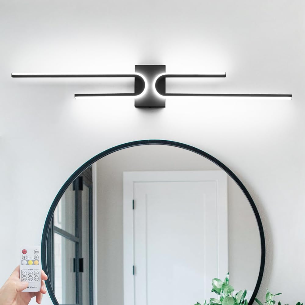 Modern Bathroom Light Fixtures, Black LED Vanity Light with Remote ...