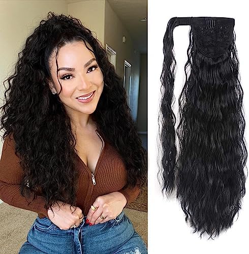Amazon.com : HAYAHAIR Long Corn Wave Ponytail Extension, 26 Inch Black ...
