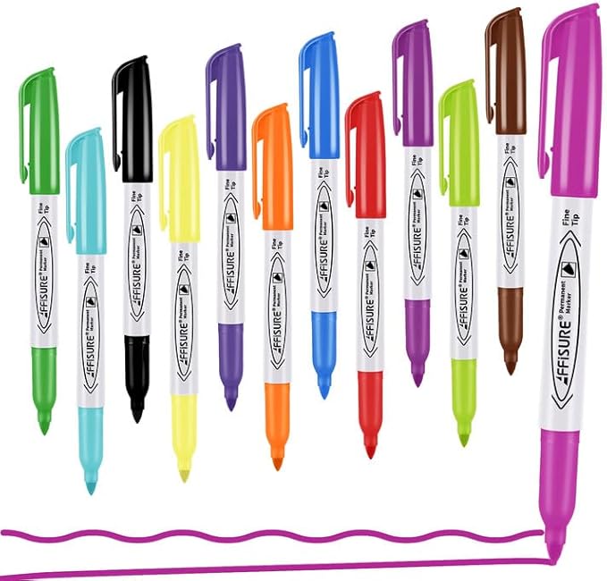 Amazon.com : Affisure Permanent Markers Assorted Colors Set, 12 Colored ...