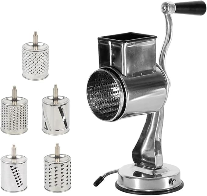 GION Stainless Steel Kitchen Grater, Rotary Drum Slicer Cheese Grater ...