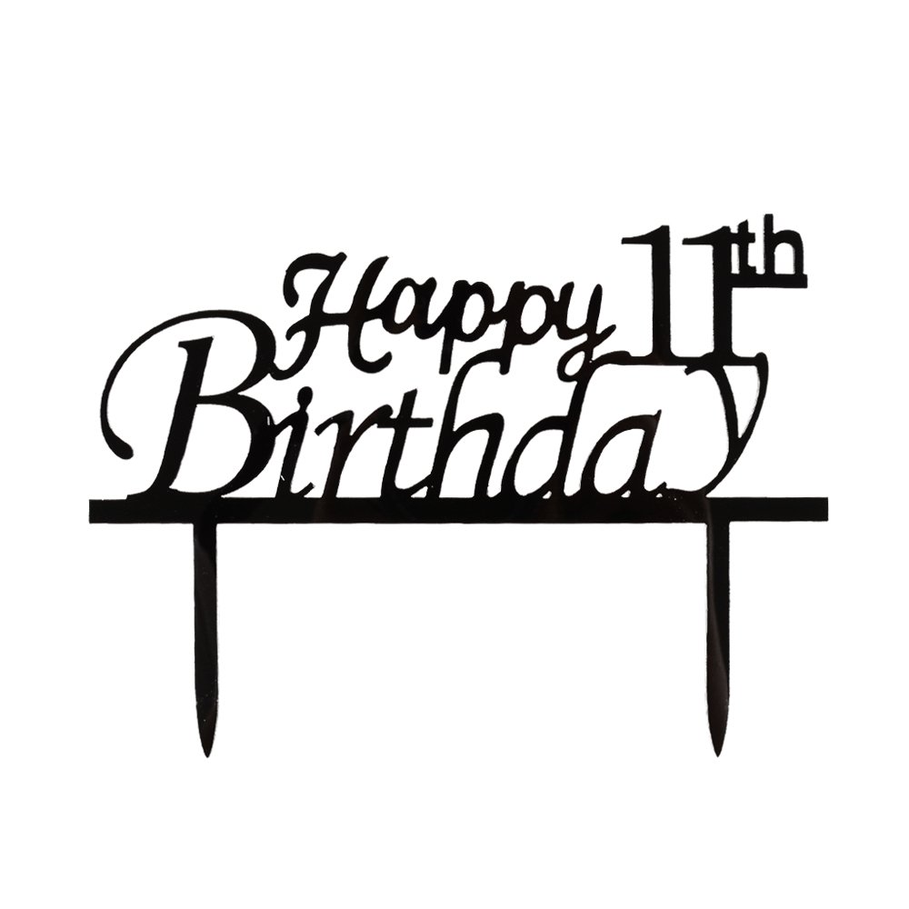 Buy Happy 11th Birthday Cake Topper, Black Acrylic Cake Topper, 11th ...