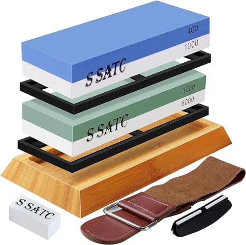 S SATC Sharpening Stones for Kitchen Knives 400 1000 3000 8000 Grit ...
