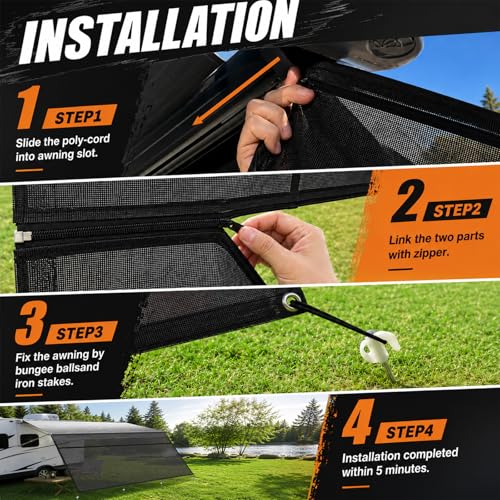 RV Awning Shade Screen with Zipper 8' x 15'3''(Fit for 16' Awning ...
