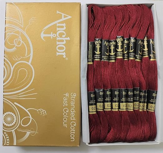 Anchor Cross Stich/Long Stich Embroidery Cotton Threads,Pack of 25, 8 Mt Each Skeins (Maroon ...