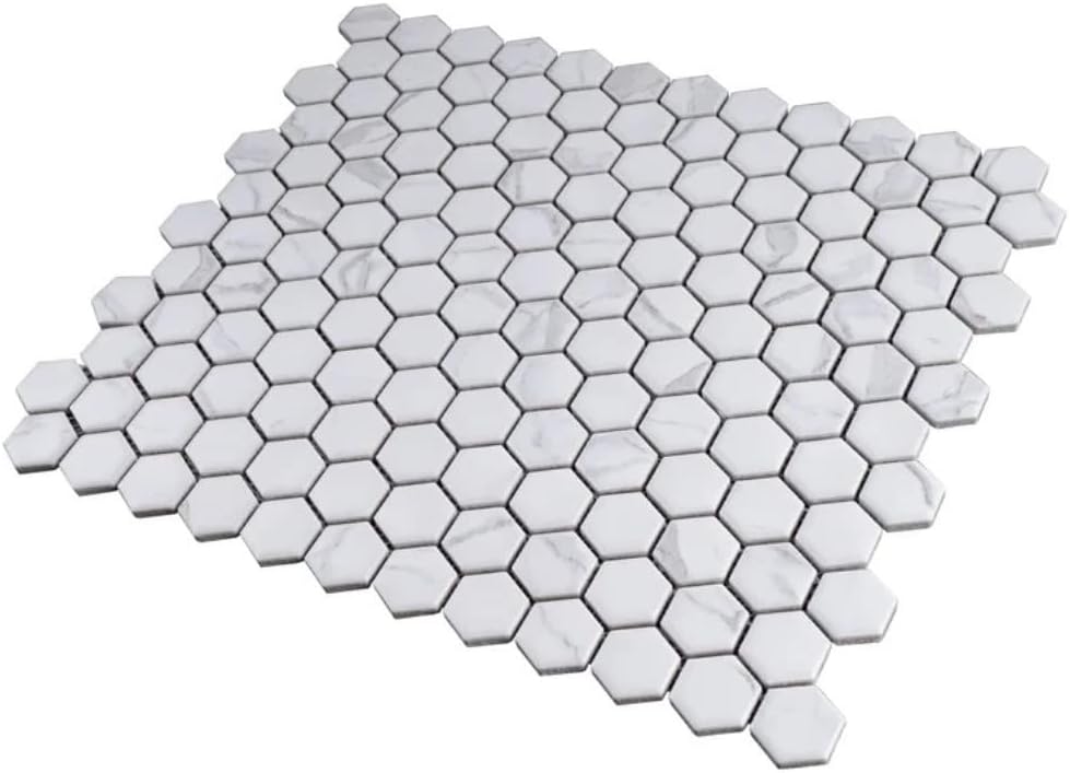 Buy 1 Inch Hexagon Glazed Porcelain Mosaic Tile with Carrara White with ...