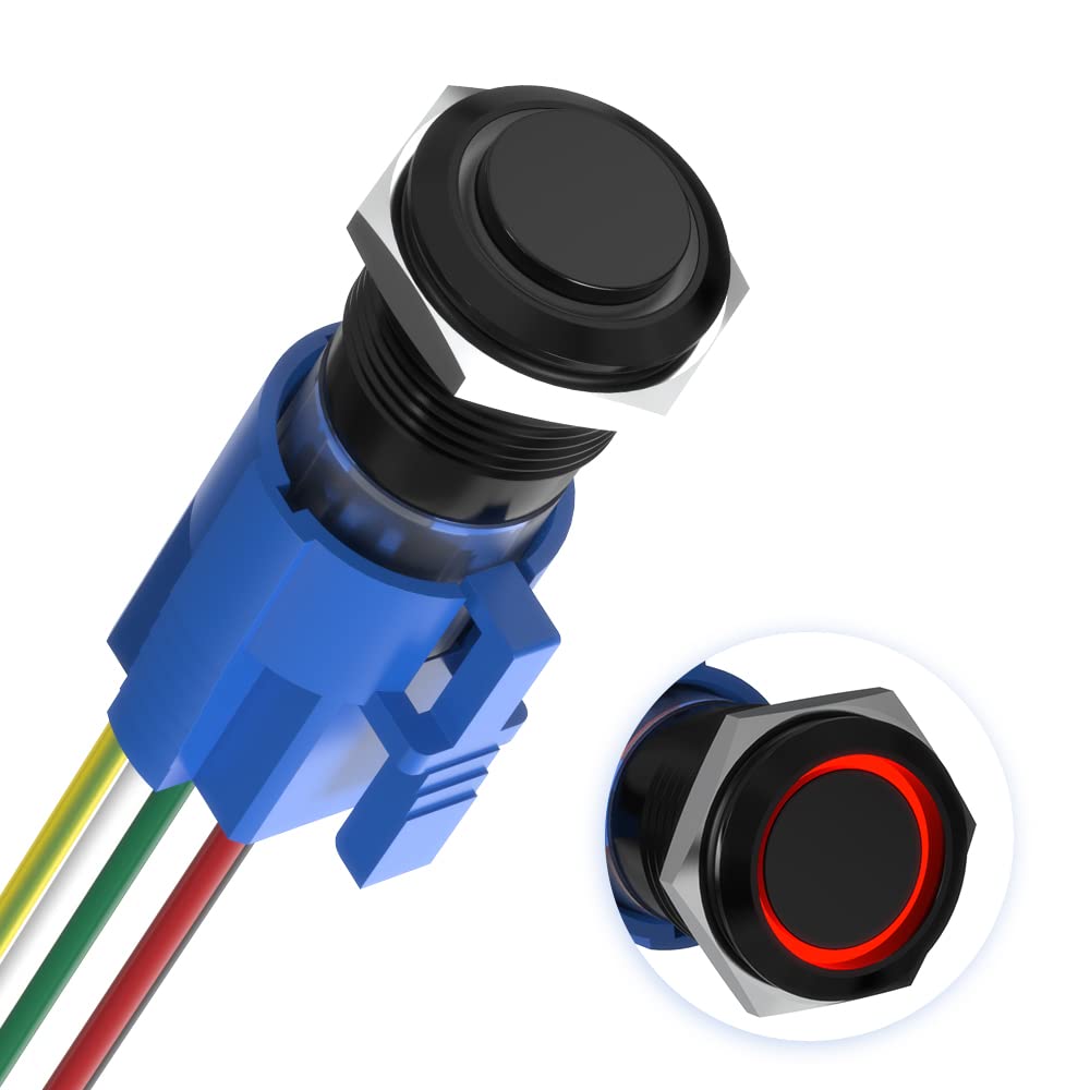 Snapklik.com : WERKI Momentary Push Button Switch 12V, 16mm High-Cap 1NO1NC SPDT Off/ON IP67 ...