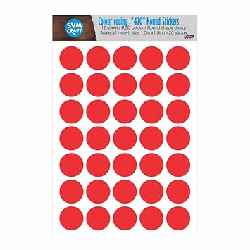 SVM CRAFT® Red Circle Dot Stickers, 1 Inches Round, 420 Labels Red ...