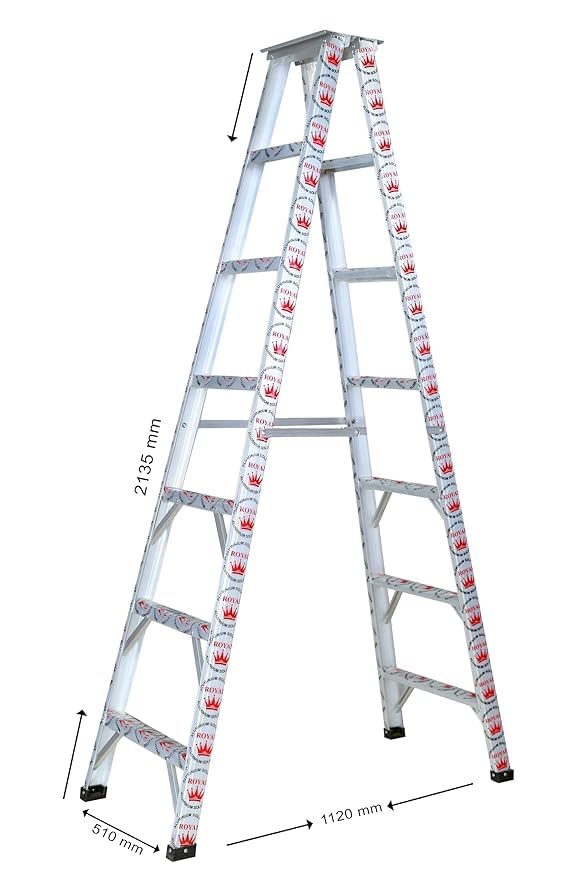 Royal Ladder | 2 Way Steps Folding Aluminum Ladder (Silver, Heavy) (7 ...