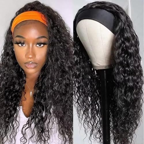 Amazon.com : Headband Wig Human Hair Curly 18 Inch Wigs for Women ...